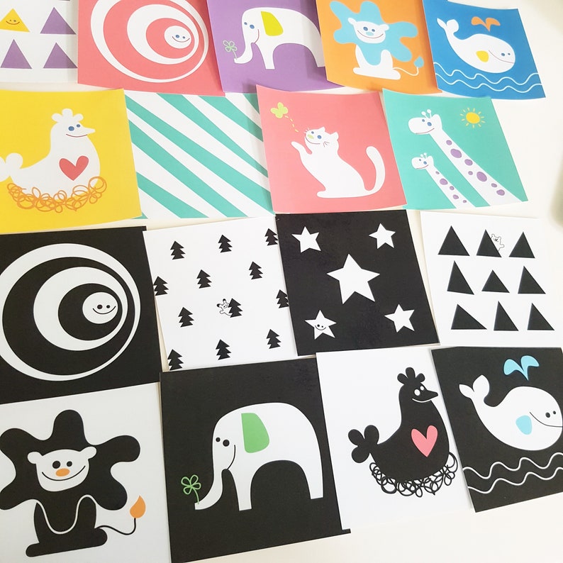 Black and White Contrast Cards for Babies - Color Animal Flash Cards ...
