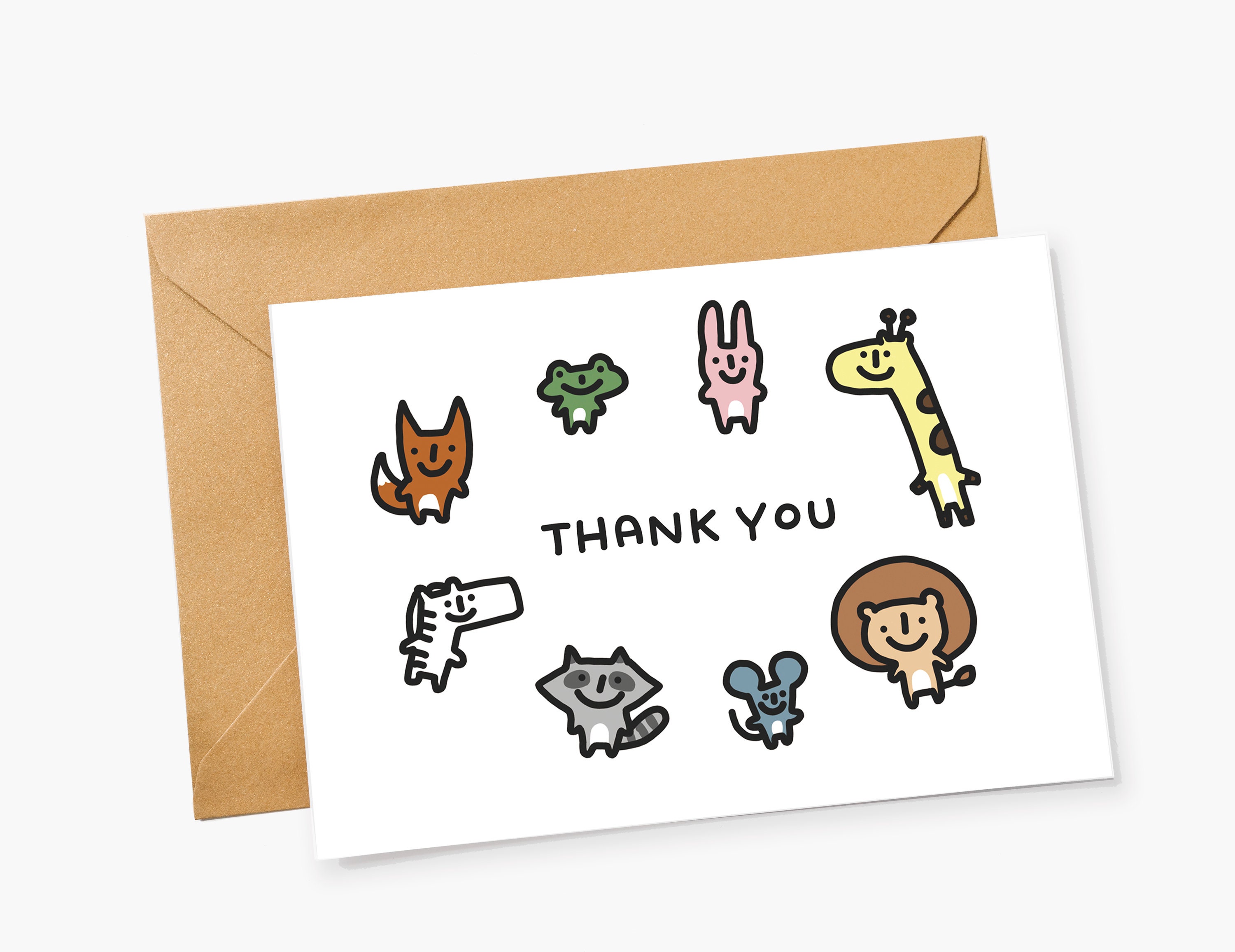 Cute Animals Thank You Card - Zoo Animals Thank You Card - Lion, Rabbit ...