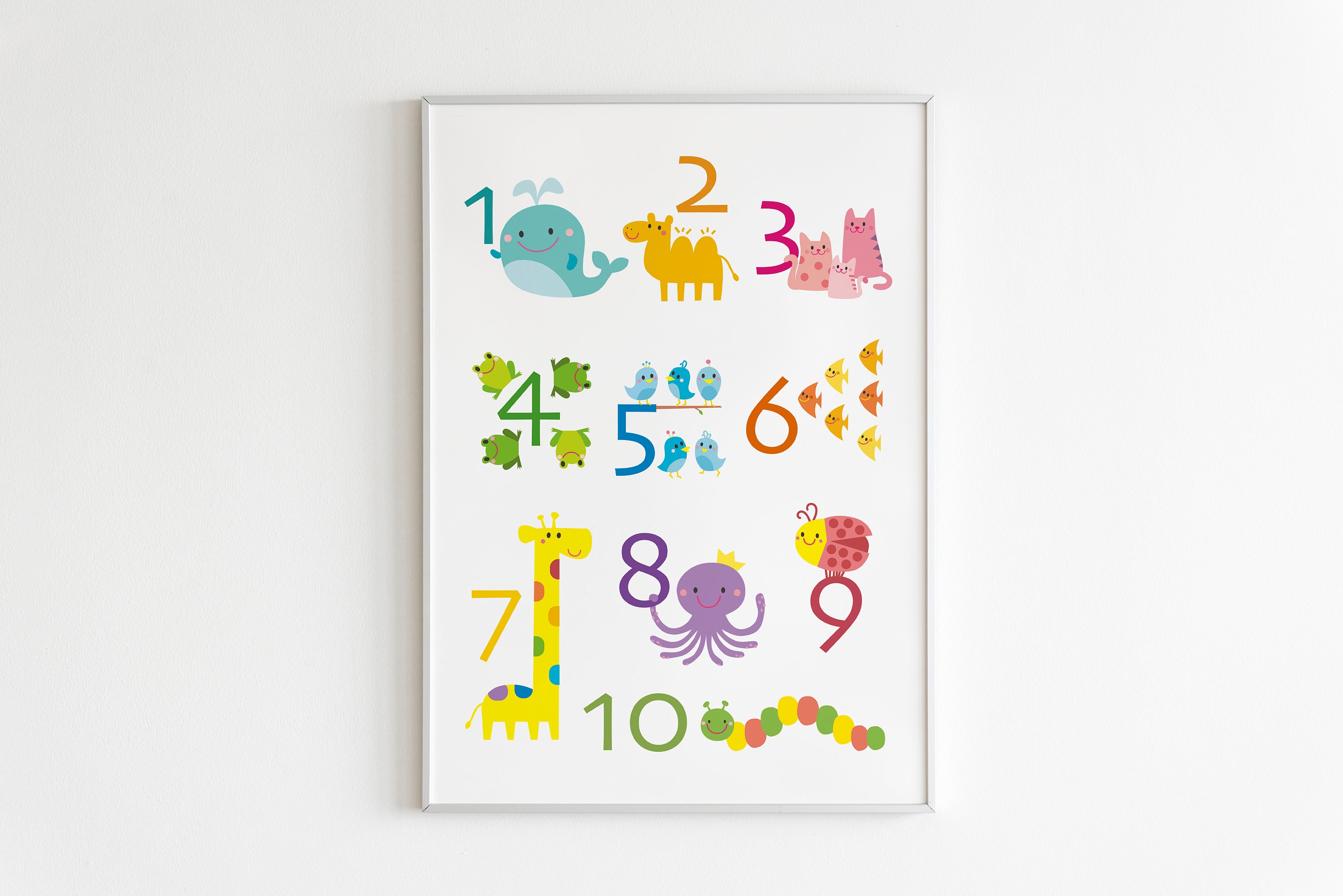 Animal Number Poster - Colorful Number Print - Nursery Wall Art - Kids ...
