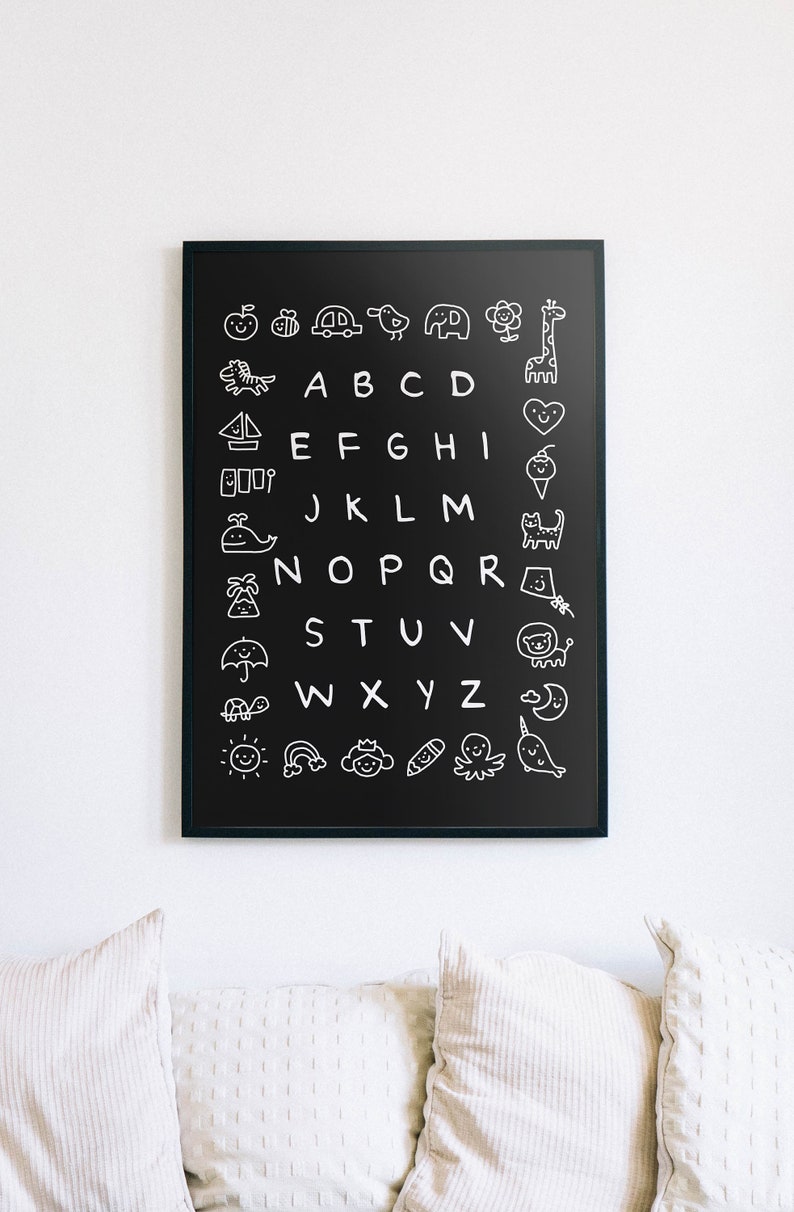 Chalkboard Alphabet Poster Black and White ABC Poster | Etsy