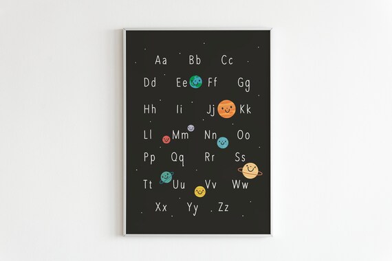 Space Themed Alphabet Print ABC Wall With Planets Children - Etsy