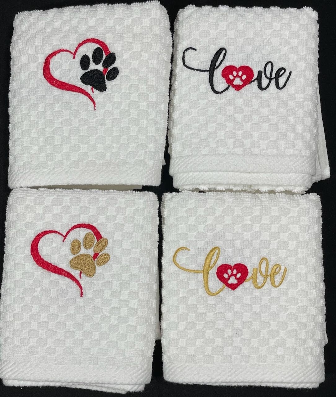 Paw Print Embroidered Kitchen Towels - Set of 2 - 15" X 26" - White ...