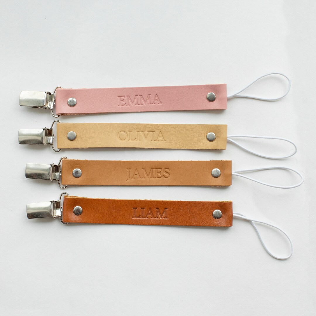 Personalized Leather Pacifier Clip, Custom Name Binky Holder - Etsy