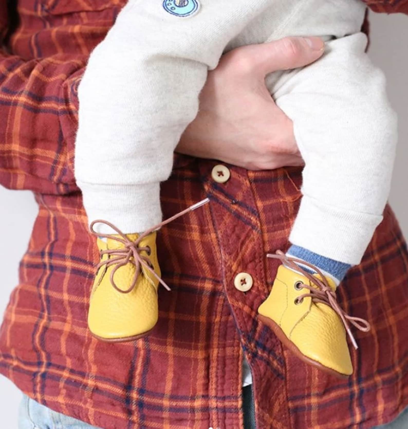 Italian Leather. Baby Yellow Leather Booties With Brown Sole Newborn ...
