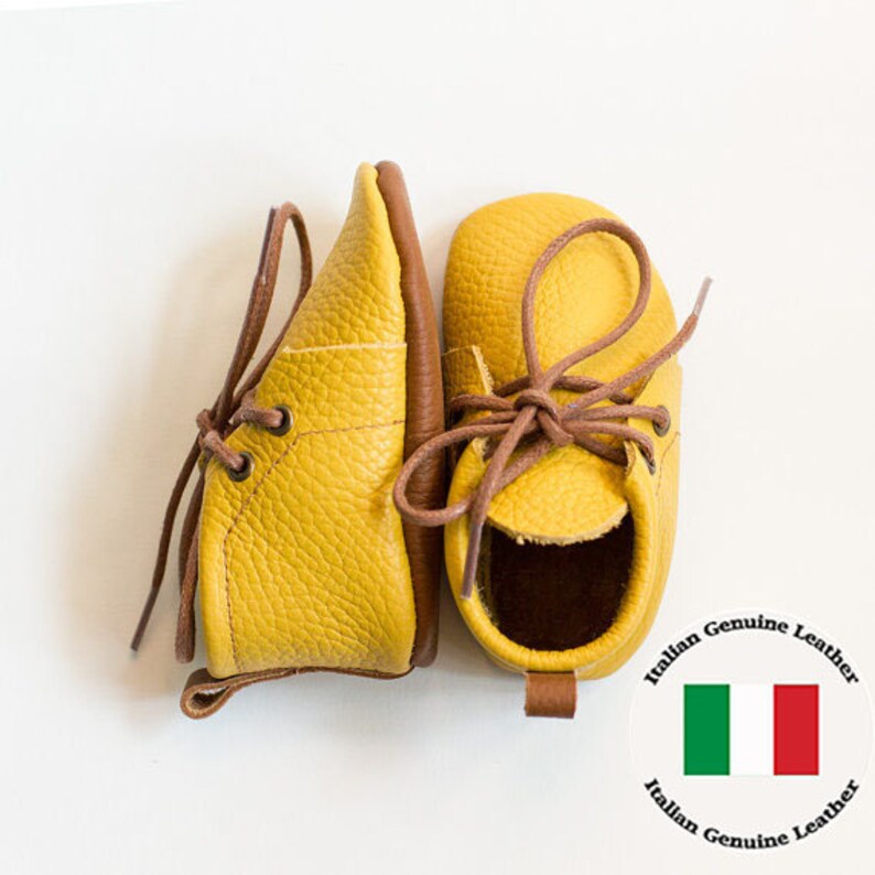 Baby Yellow Italian Leather Booties, Soft Sole Shoes - Etsy