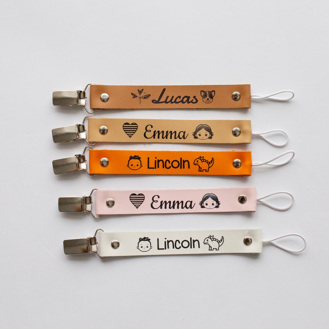Personalization Pacifier Leather Custom Name Clip, Binky Clip Holder ...
