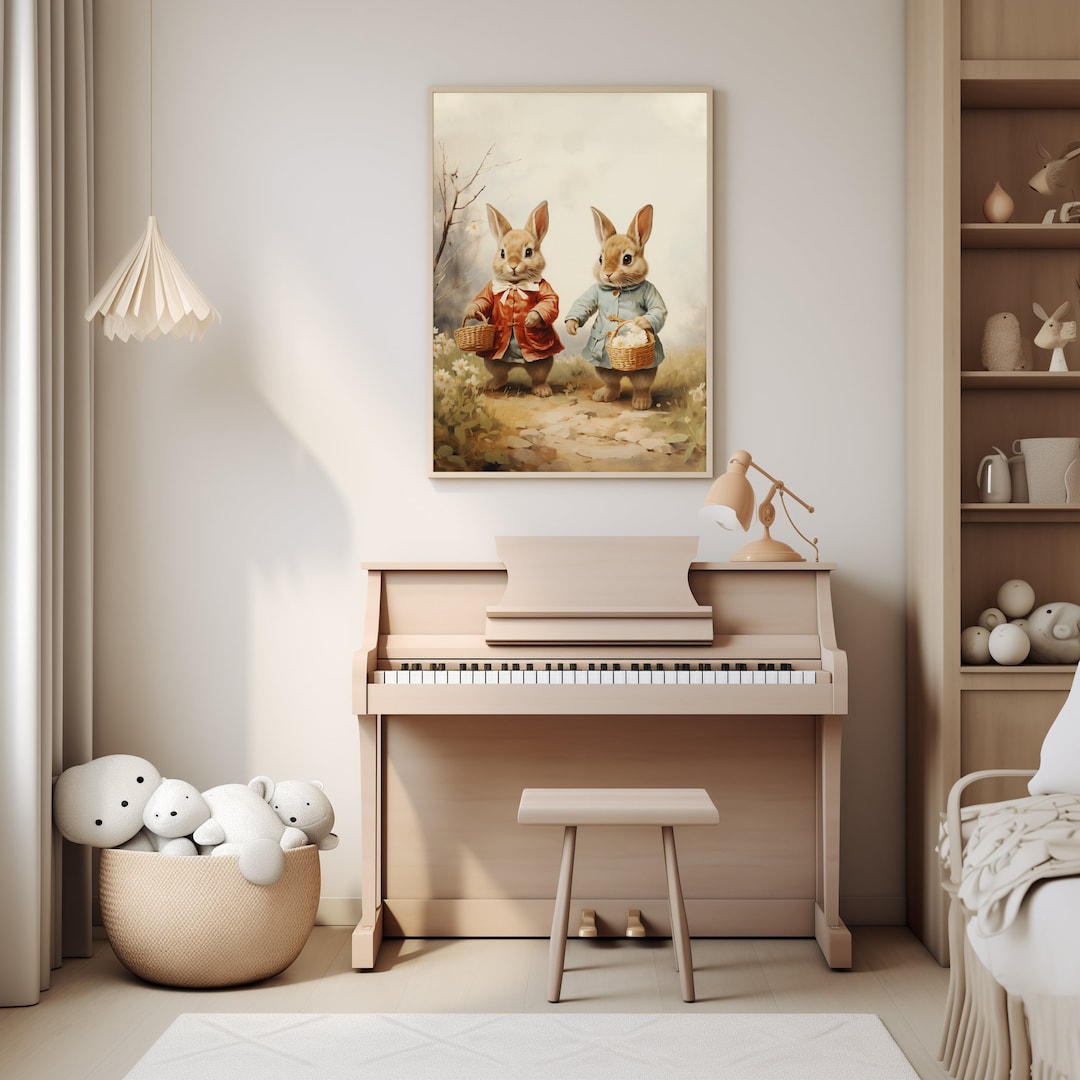 Bunny Wall Prints on Canvas Nursery Wall Decor Rabbits Vintage, Gift ...