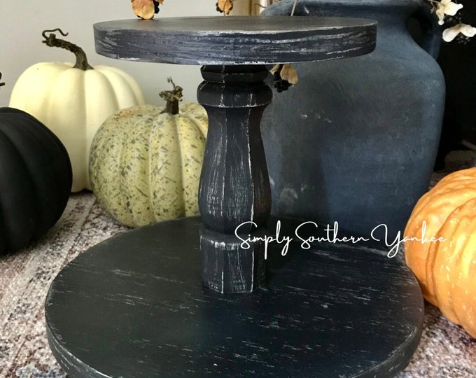 READY TO SHIP Handmade 2-tiered Wooden Stand With Weathered Black ...