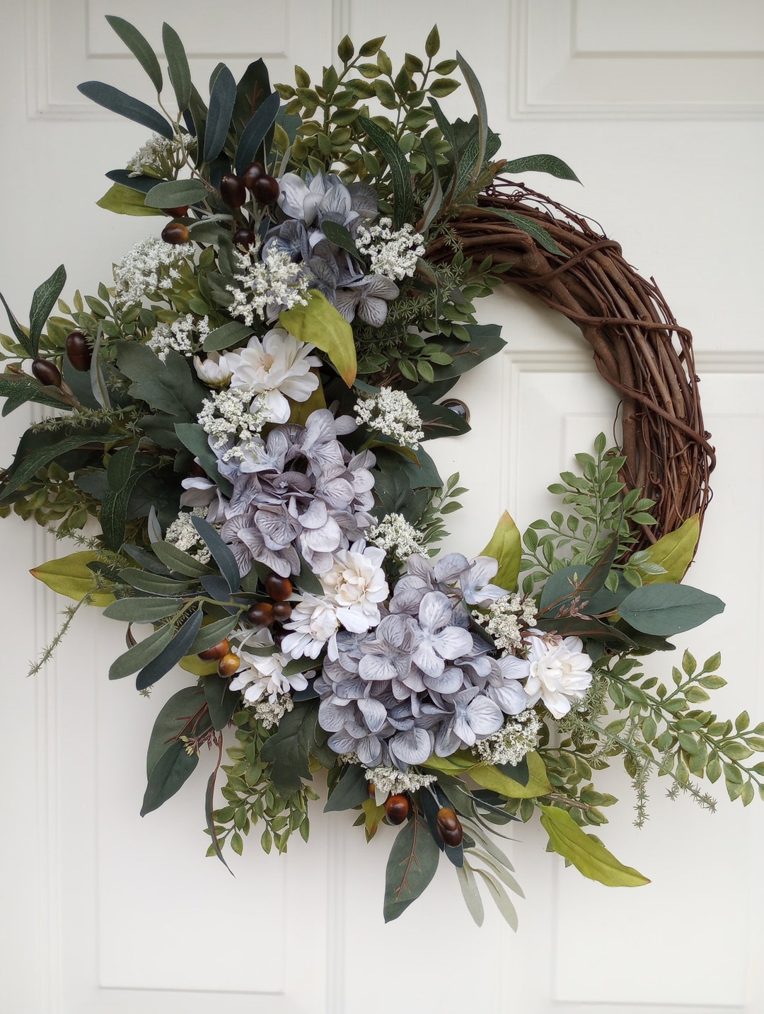 Blue Hydrangea Spring and Summer Wreath - English Cottage Decor ...