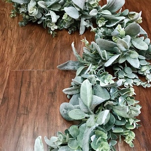Farmhouse Greenery Garland for Mantle Décor Lambs Ear & Eucalyptus ...