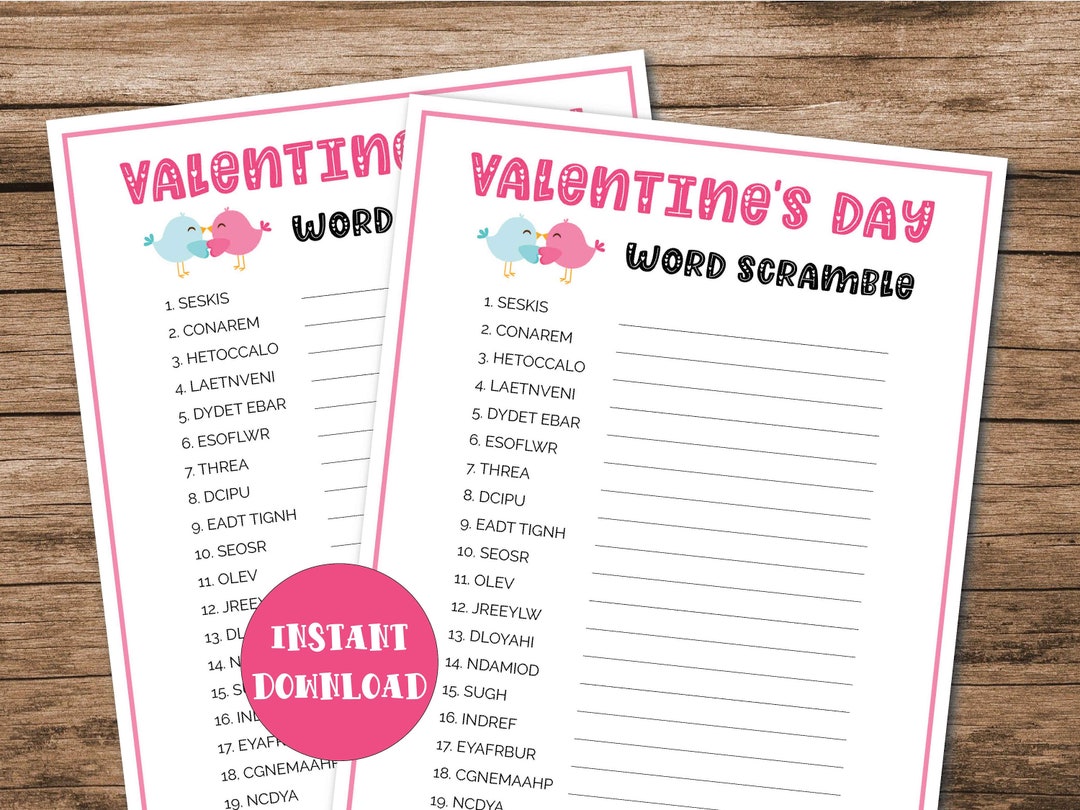 Valentine's Day Activities Kids Word Scramble Printable, Holiday Family ...