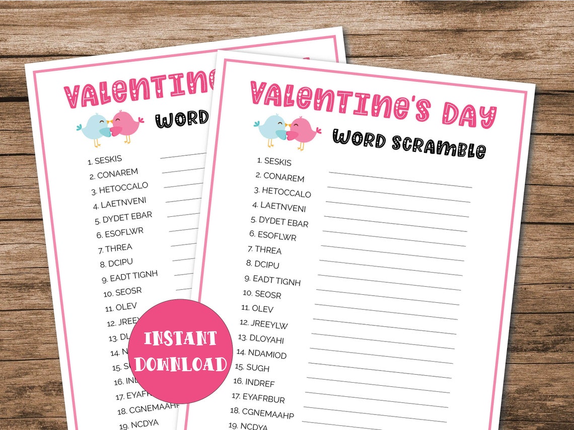 Valentine's Day Activities Kids Word Scramble Printable, Holiday Family ...