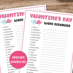 Valentine's Day Activities Kids Word Scramble Printable, Holiday Family ...