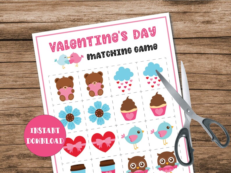 Valentine's Day Activities Kids Matching Game Printable, Vday Holiday ...