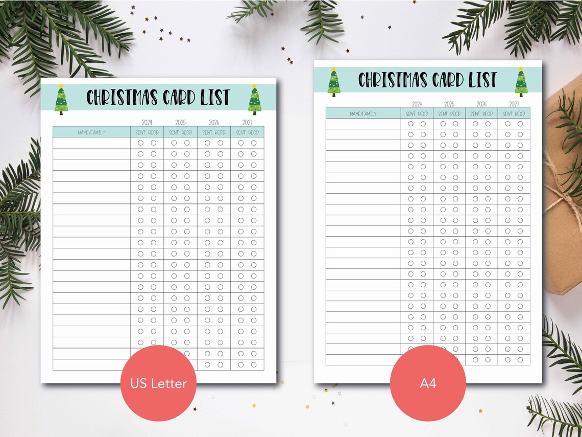 Christmas Card List Printable, Christmas Card Tracker, Holiday Card ...