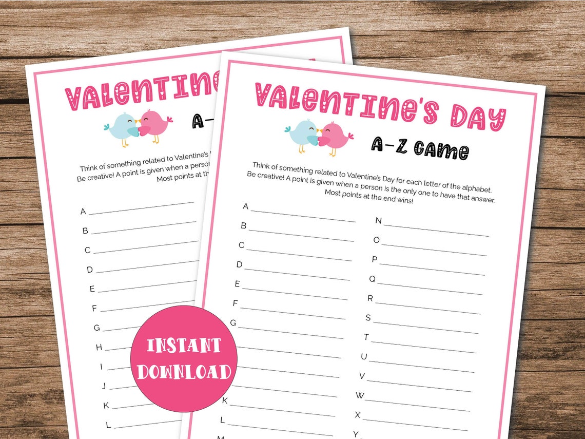 Valentine's Day Activities Kids A-Z Alphabet Game Printable, Vday ...