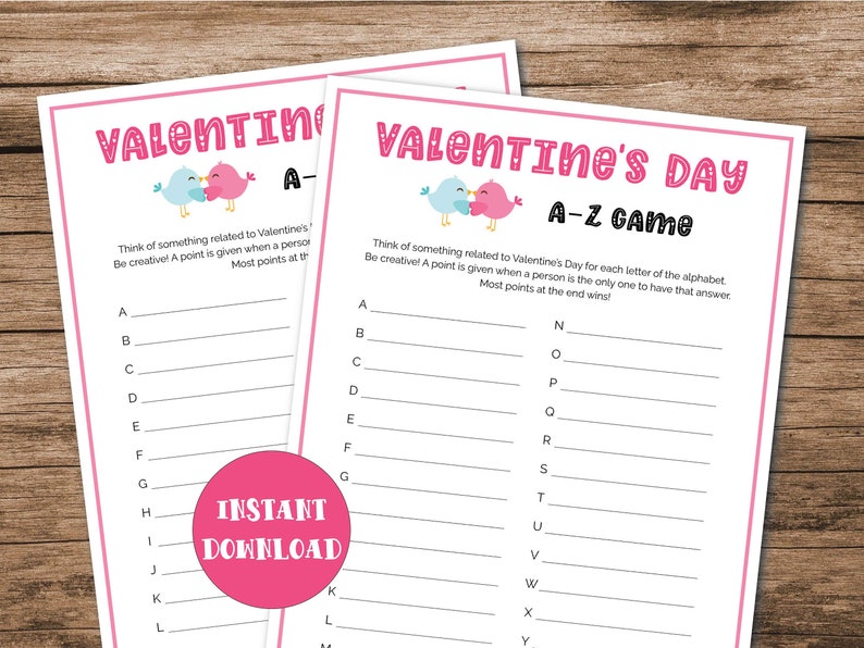 Valentine's Day Activities Kids A-Z Alphabet Game Printable, Vday ...