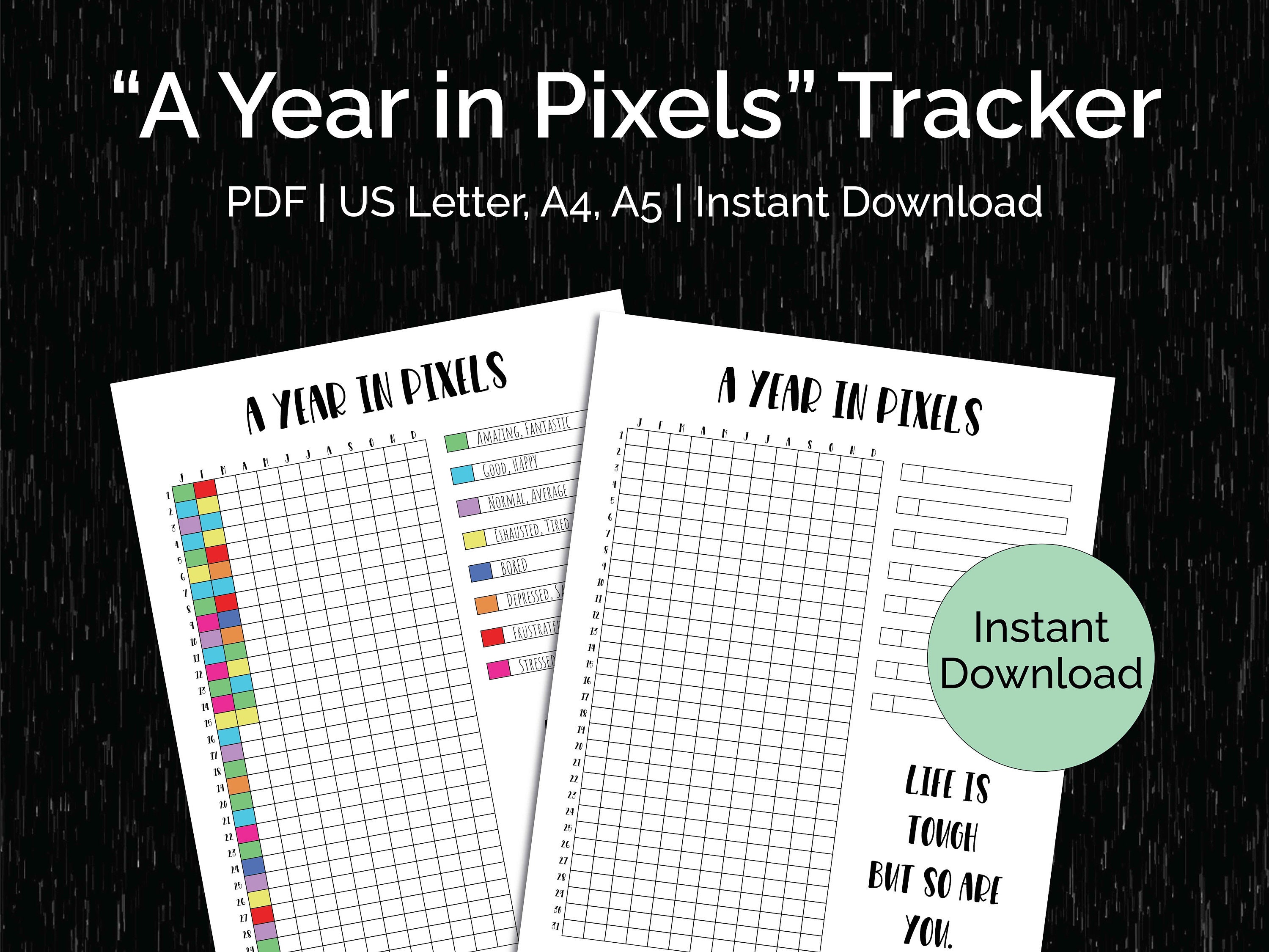 A Year in Pixels Mood Tracker Printable 2022 2023, Daily Mood Chart ...
