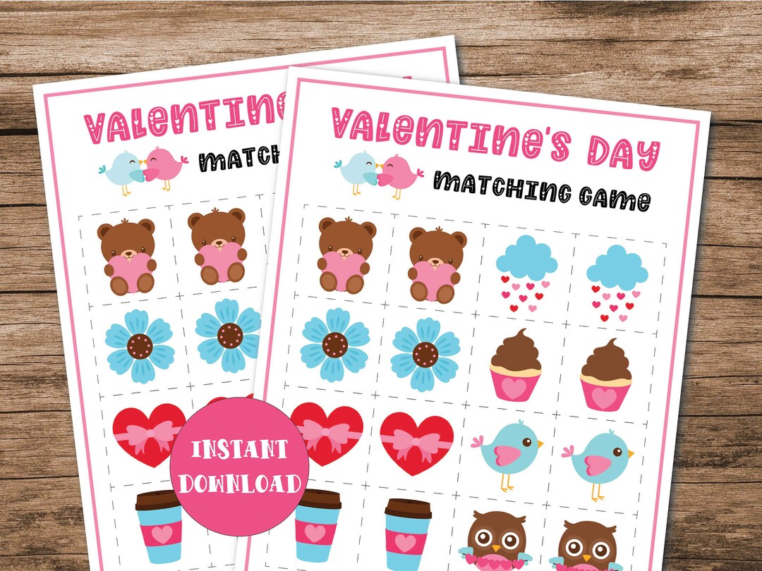 Valentine's Day Activities Kids Matching Game Printable, Vday Holiday ...