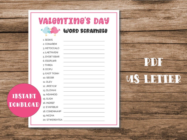 Valentine's Day Activities Kids Word Scramble Printable, Holiday Family ...