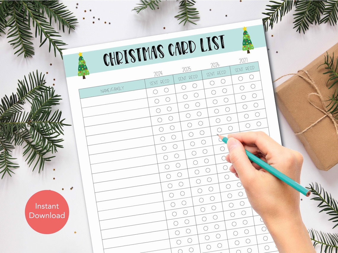 Christmas Card List Printable, Christmas Card Tracker, Holiday Card ...