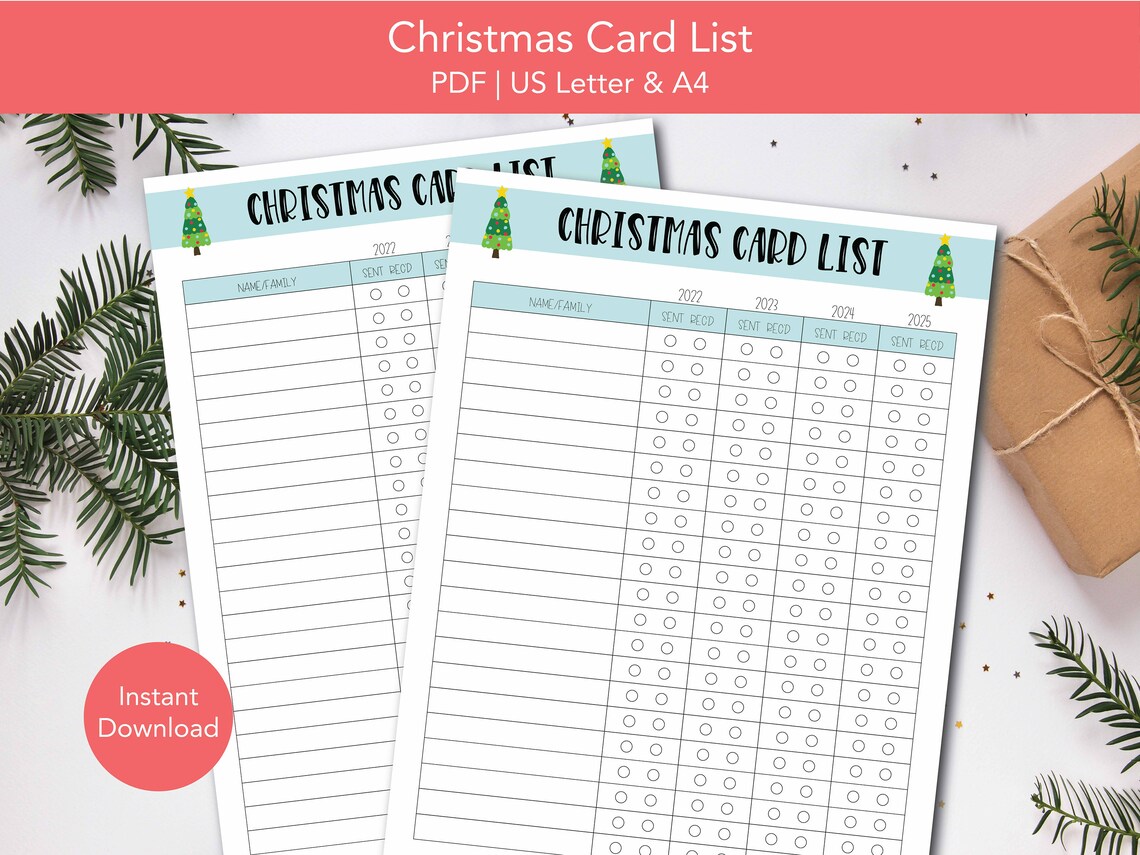 Christmas Card List Printable Christmas Card Tracker Holiday - Etsy
