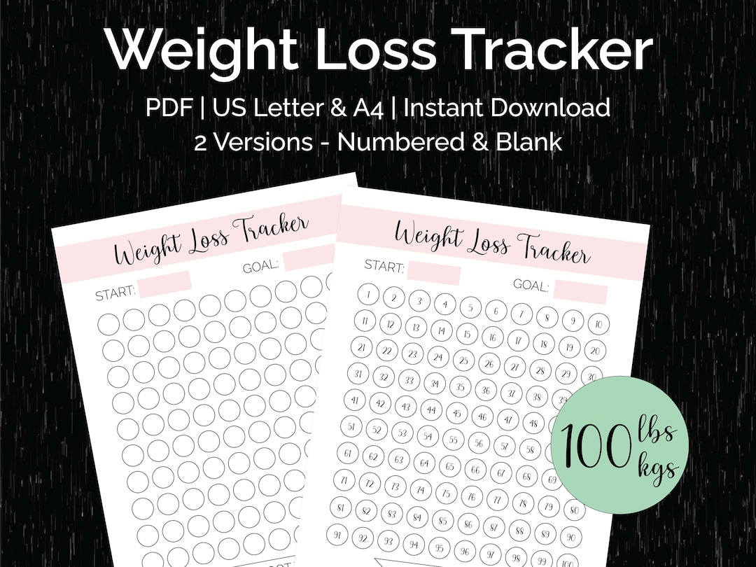 Weight Loss Tracker Chart Printable, 100lb or 100kg, Cute Pretty ...