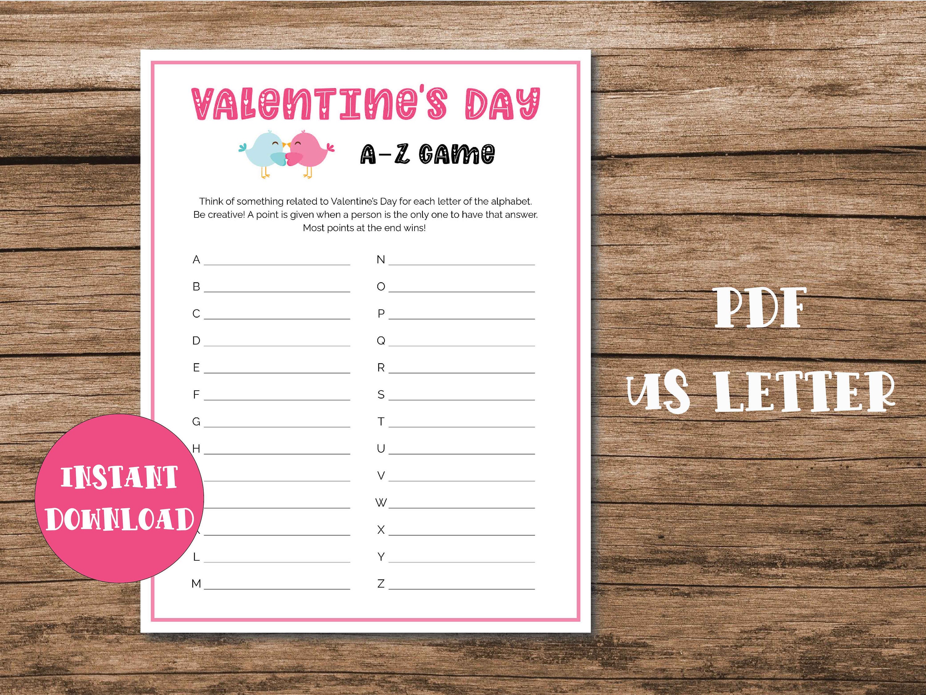 Valentine's Day Activities Kids A-Z Alphabet Game Printable, Vday ...