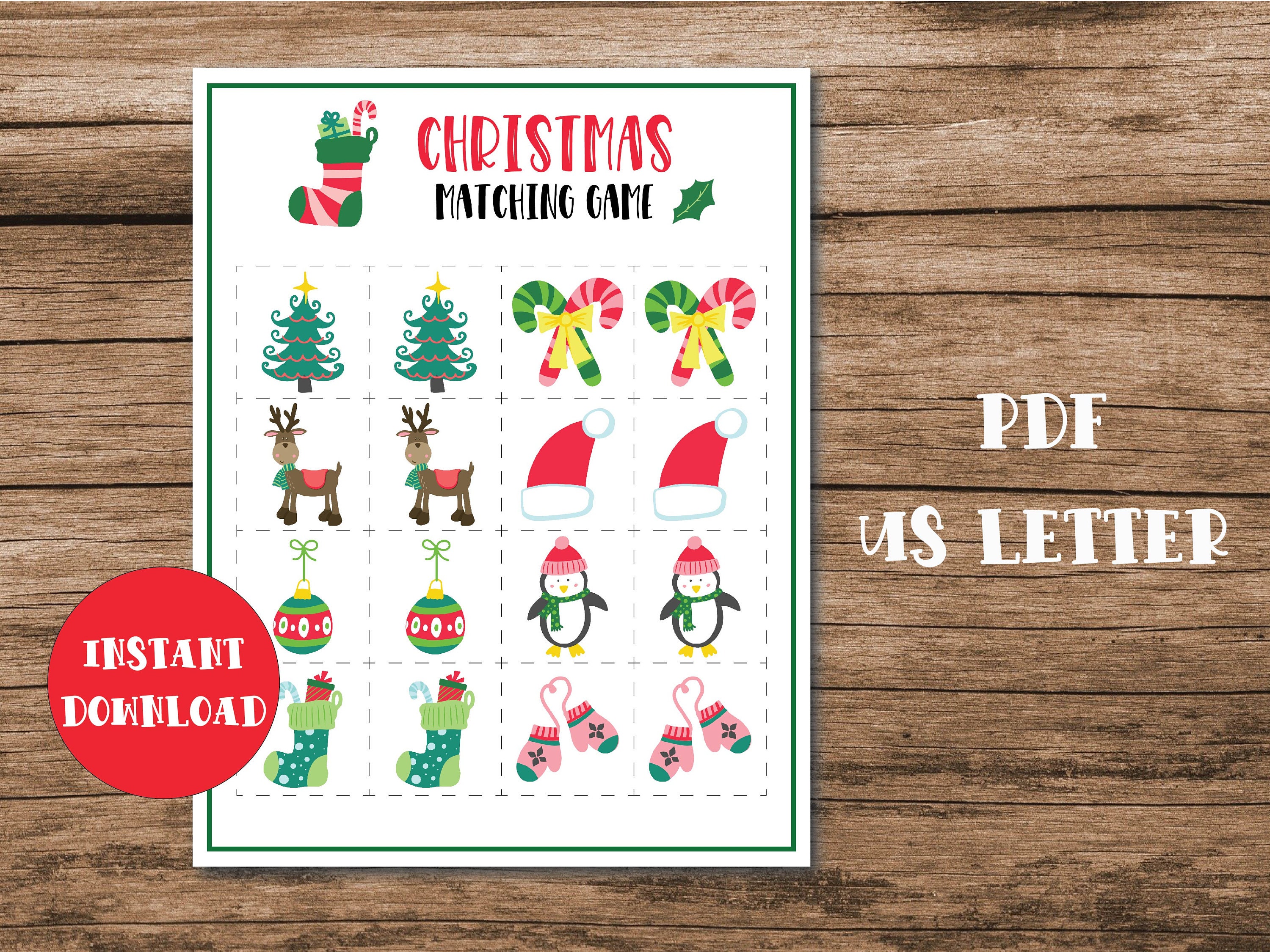 Christmas Activities Kids Matching Game Printable Xmas - Etsy