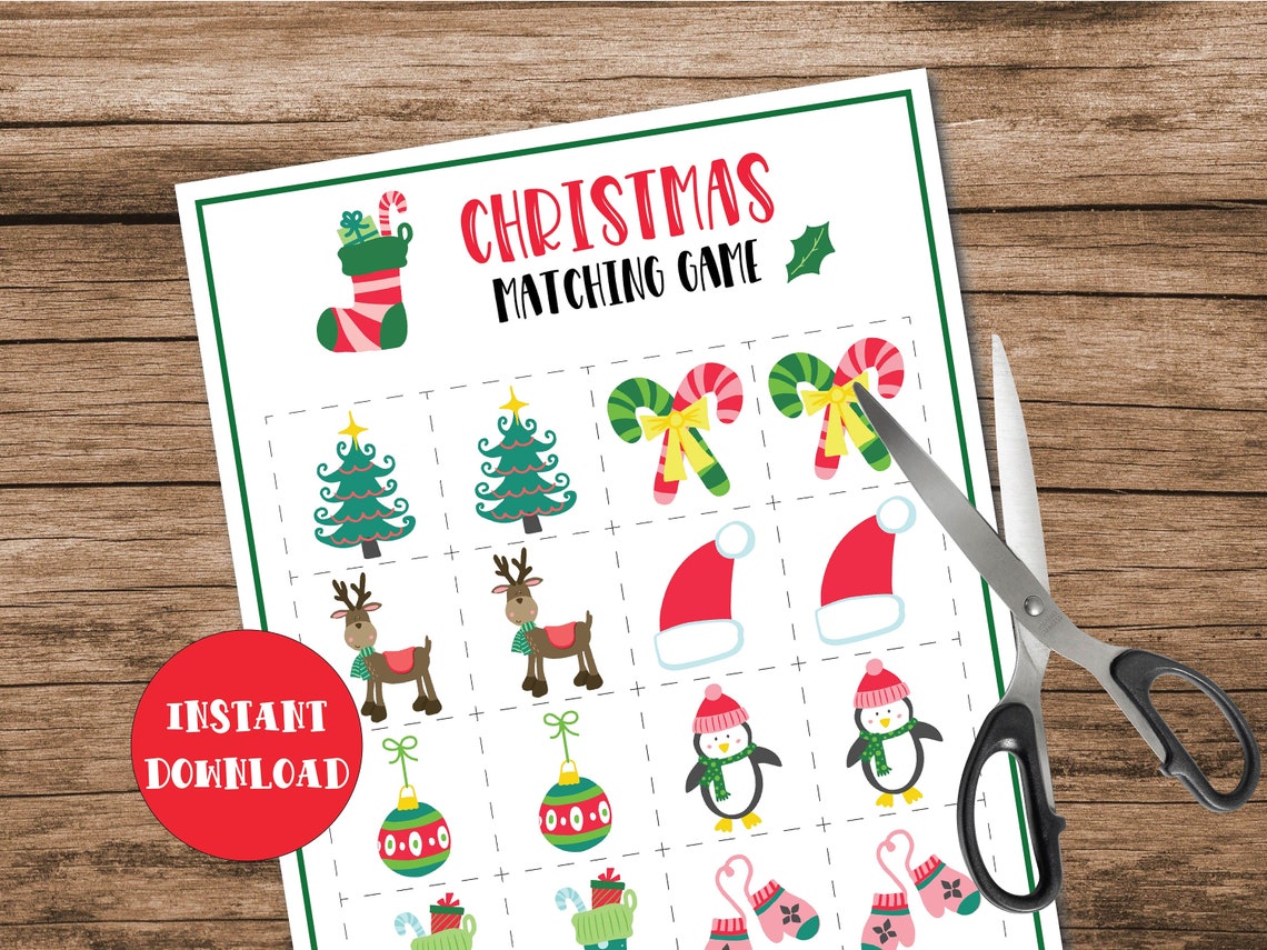Christmas Activities Kids Matching Game Printable, Xmas Holiday Party ...