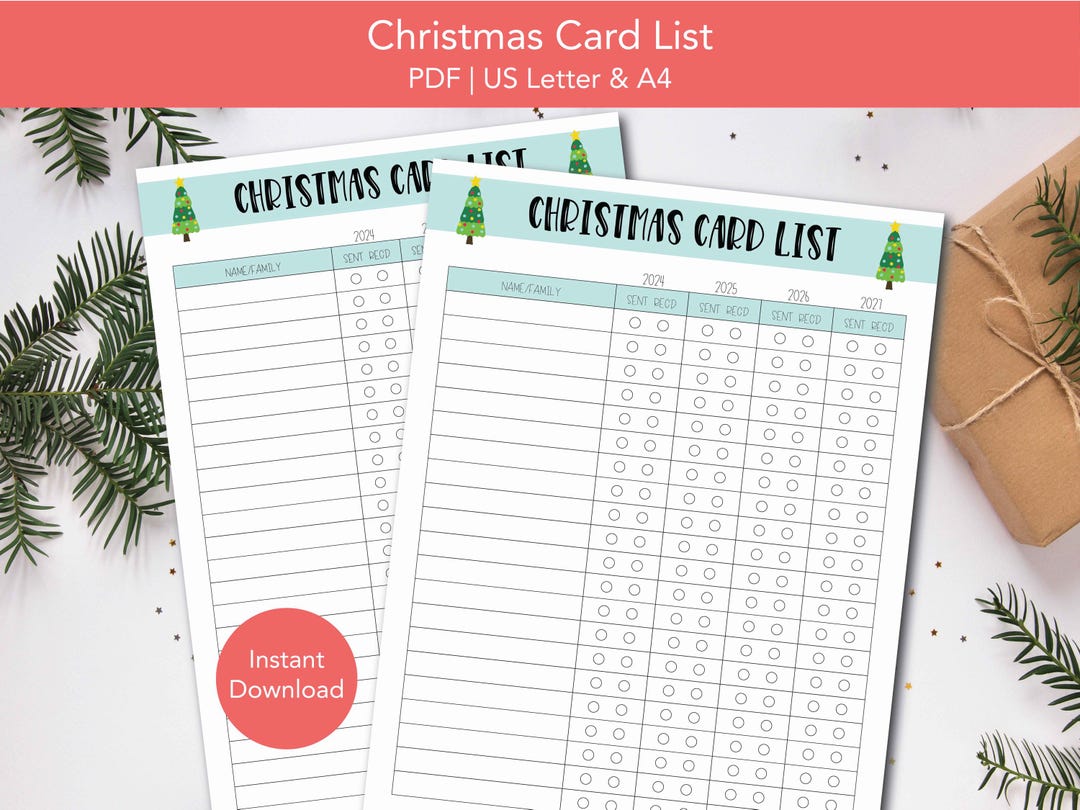 Christmas Card List Printable, Christmas Card Tracker, Holiday Card ...