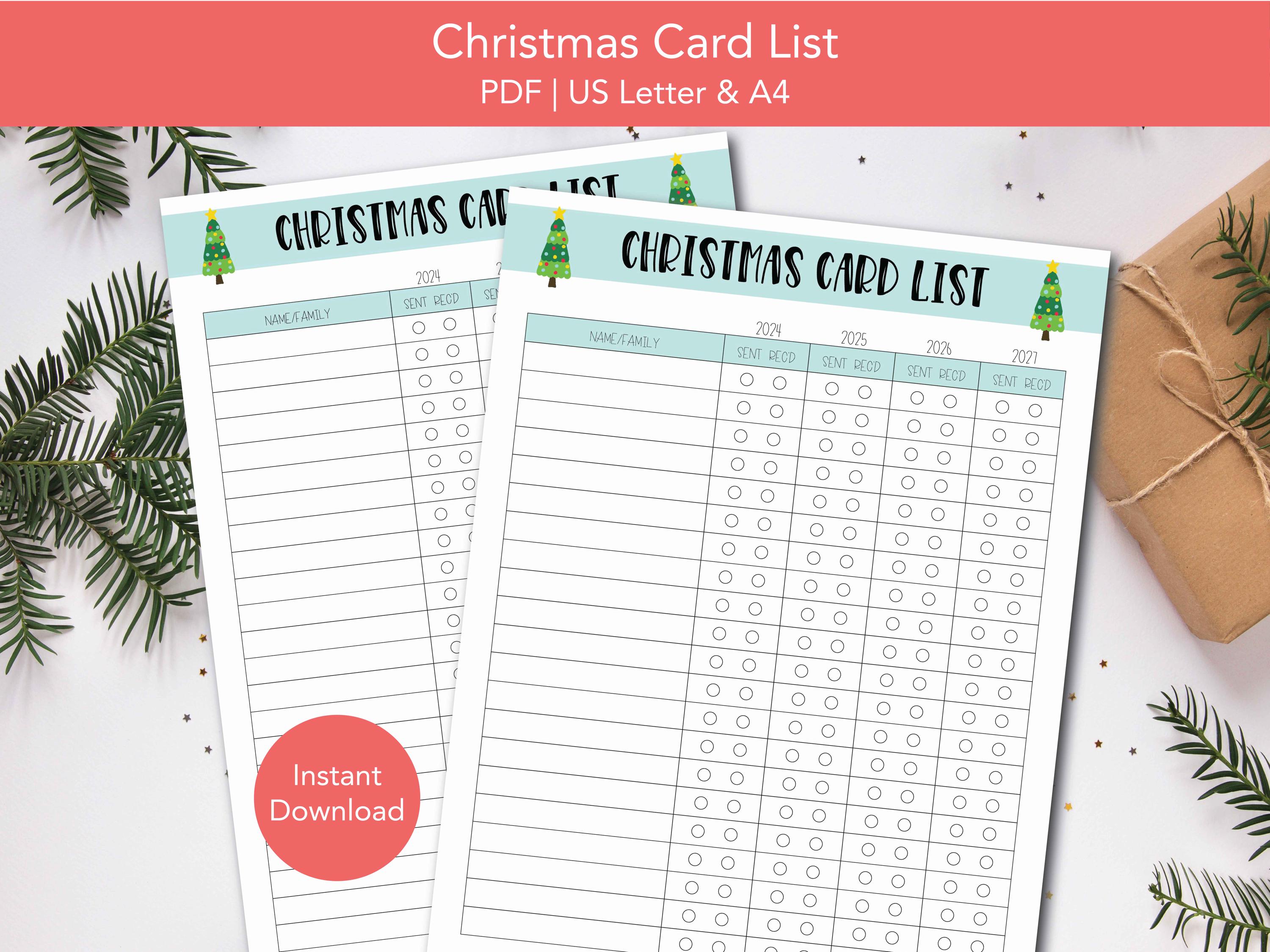 Christmas Card List Printable, Christmas Card Tracker, Holiday Card ...