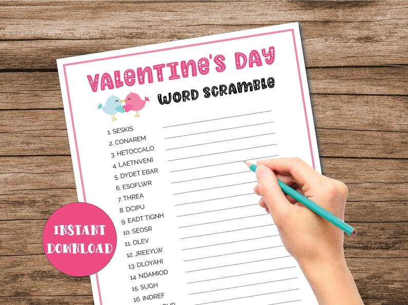 Valentine's Day Activities Kids Word Scramble Printable, Holiday Family ...