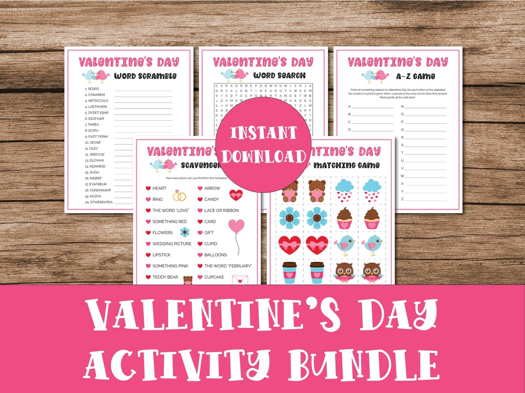 Valentine's Day Activities Kids Bundle Printable, Holiday Games Family ...