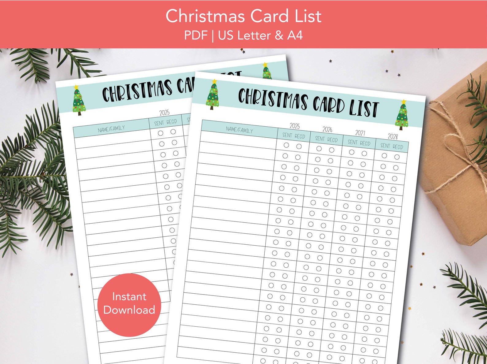 Christmas Card List Printable, Christmas Card Tracker, Holiday Card ...