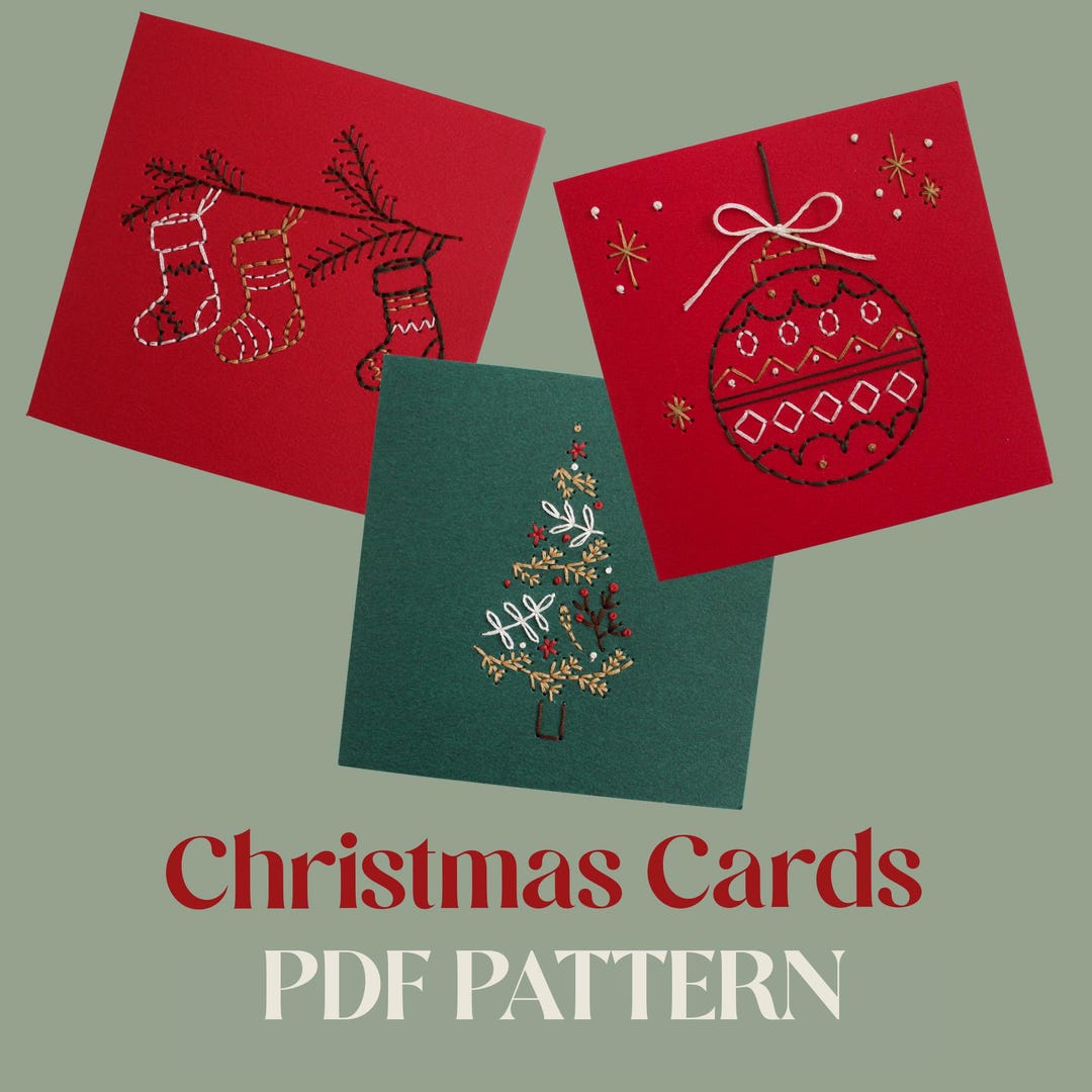 Traditional Christmas Card Embroidery Pattern: Beginner-friendly Card ...