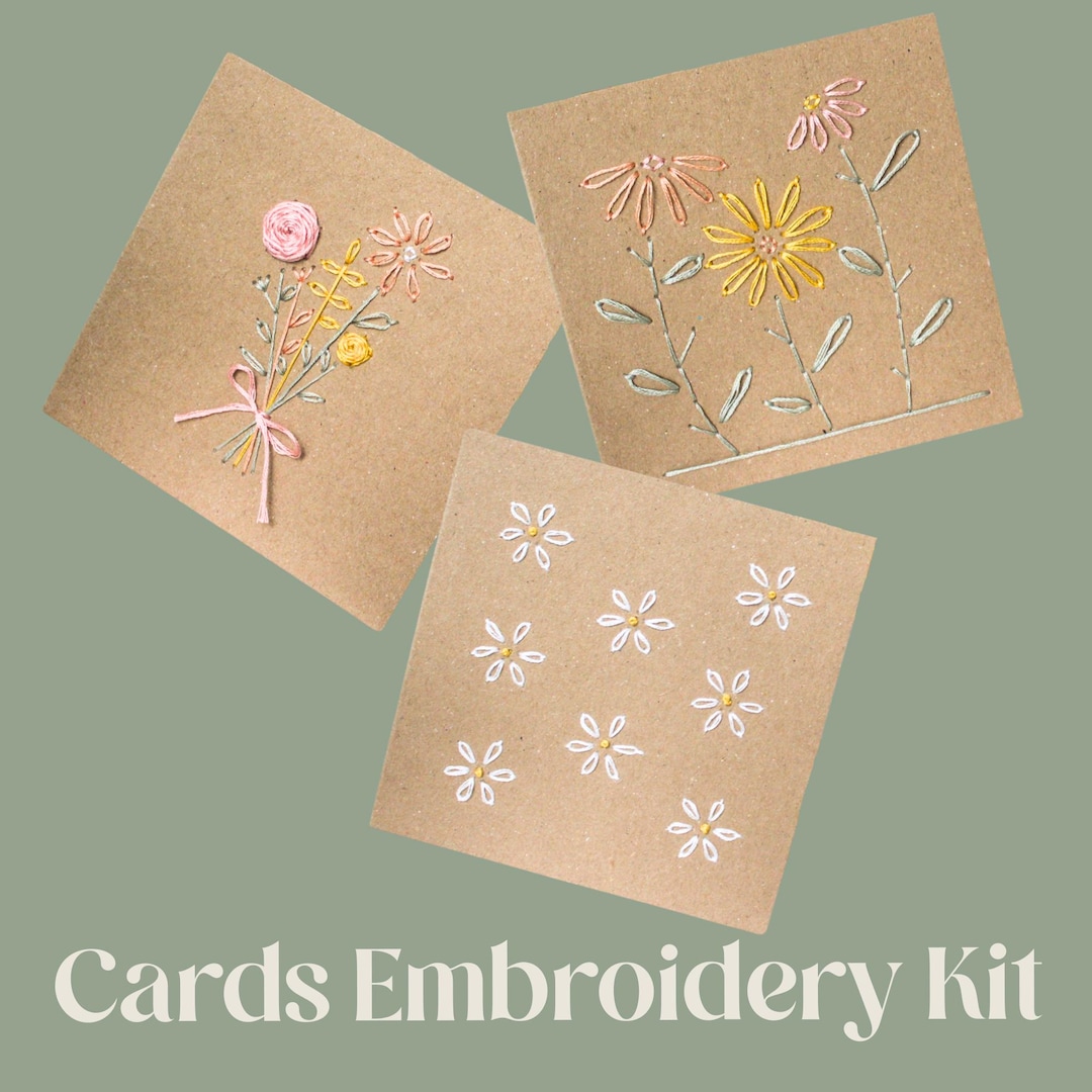 Floral Cards Hand Embroidery Kit: Beginner Craft Gift - Card Making ...
