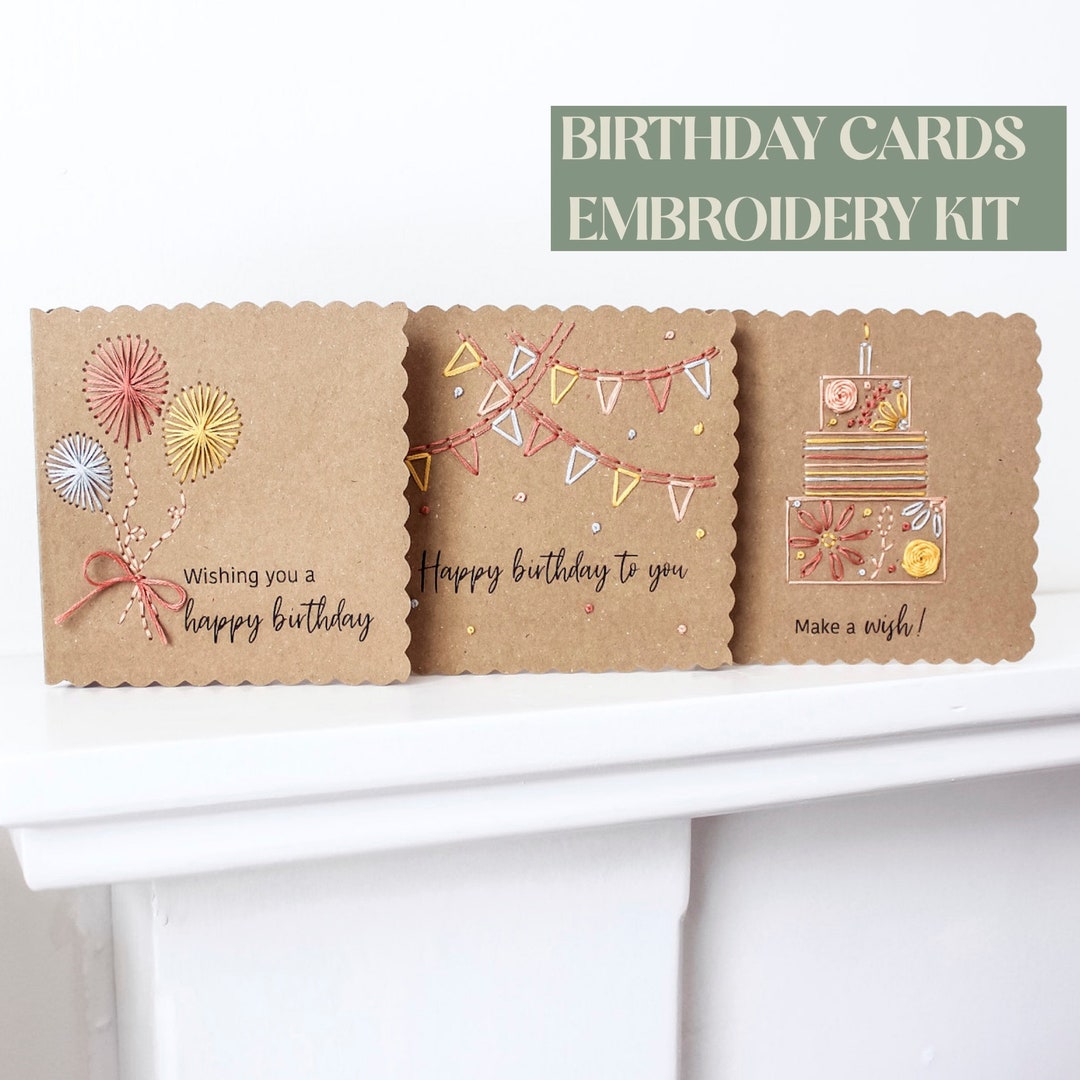 Birthday Cards Embroidery Kit - Card Making Kit - Card Craft Kit - Hand Embroidery Kit - Craft ...