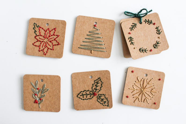 Six Pack of Christmas Embroidery Gift Tags Kit: Beginner Hand ...