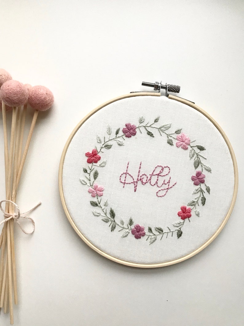 Floral Wreath Name Embroidery Hoop - Hoop Art - Embroidery Hoop Art ...