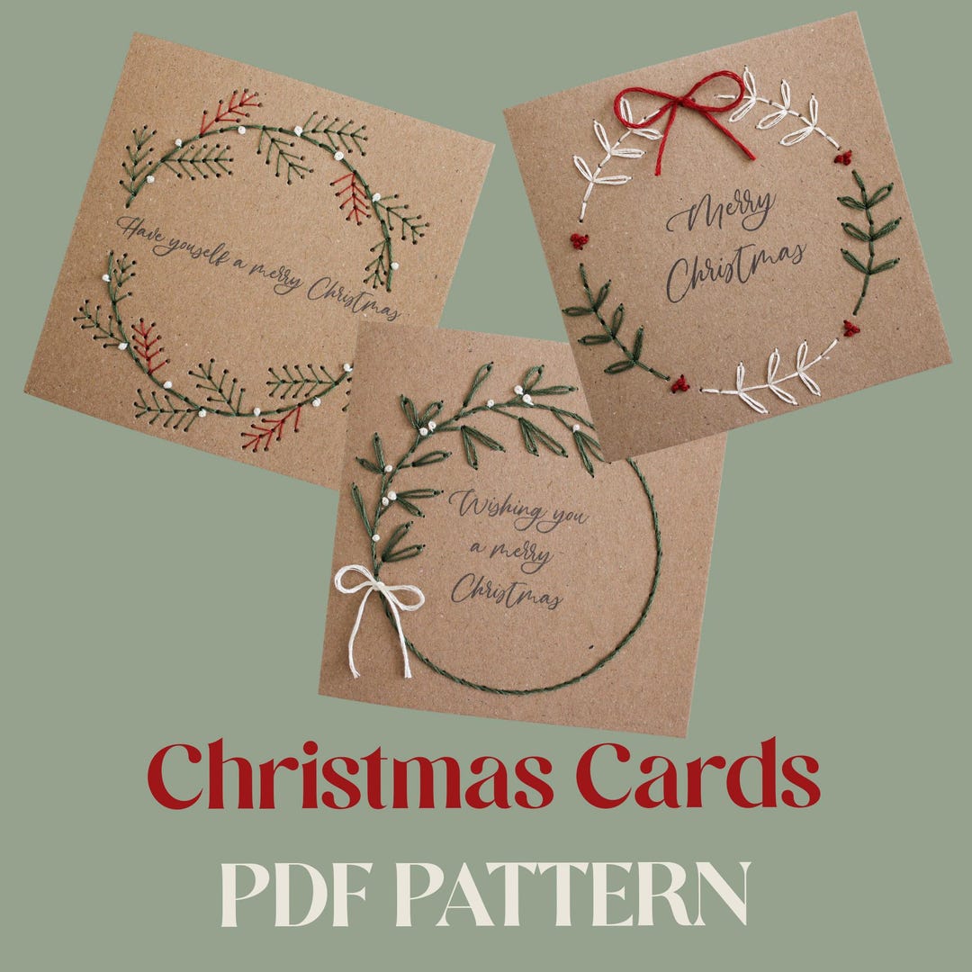 Wreath Christmas Card Embroidery Pattern: Beginner-friendly Card Design ...