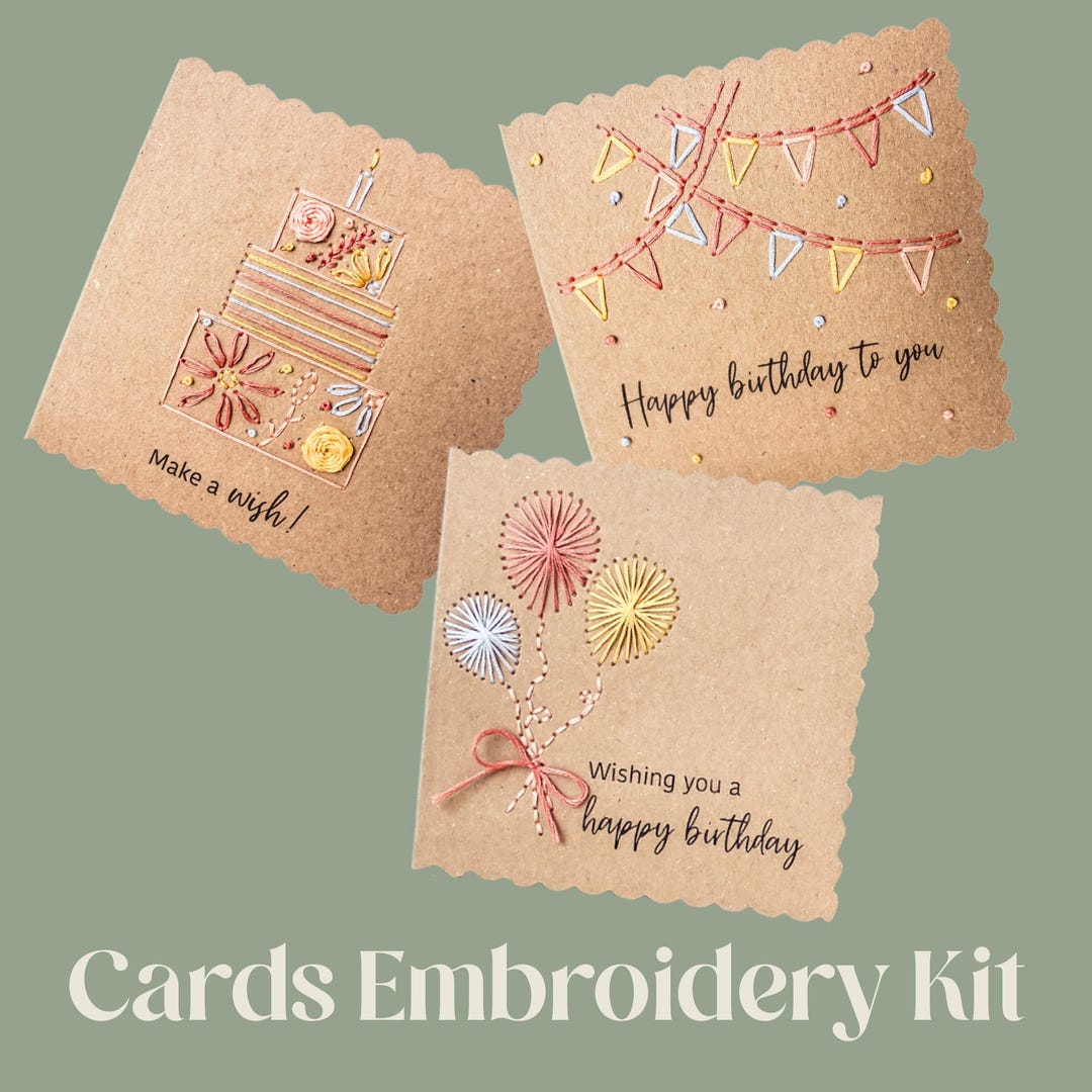 Birthday Cards Embroidery Kit - Card Making Kit - Card Craft Kit - Hand ...