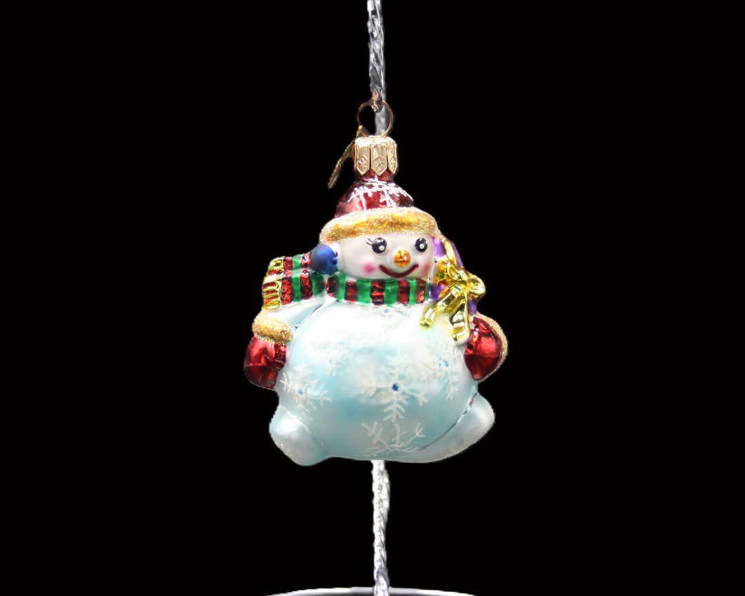 Authentic Collectible Christopher Radko Hand Crafted Small Snowman Ornament Blue With Painted ...