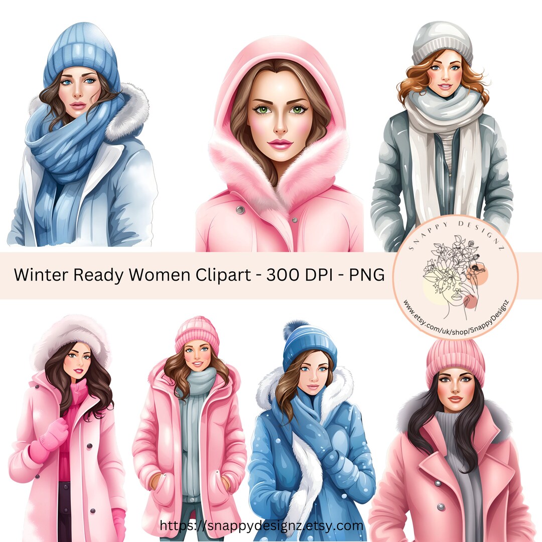 Girls Clipart in Pink Winter Girls Clipart Wearing Hats and - Etsy