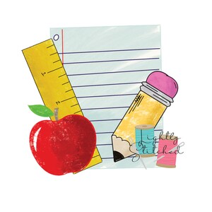 School Supply Pencil Apple Ruler, Teacher Gift, Back to School, PNG ...
