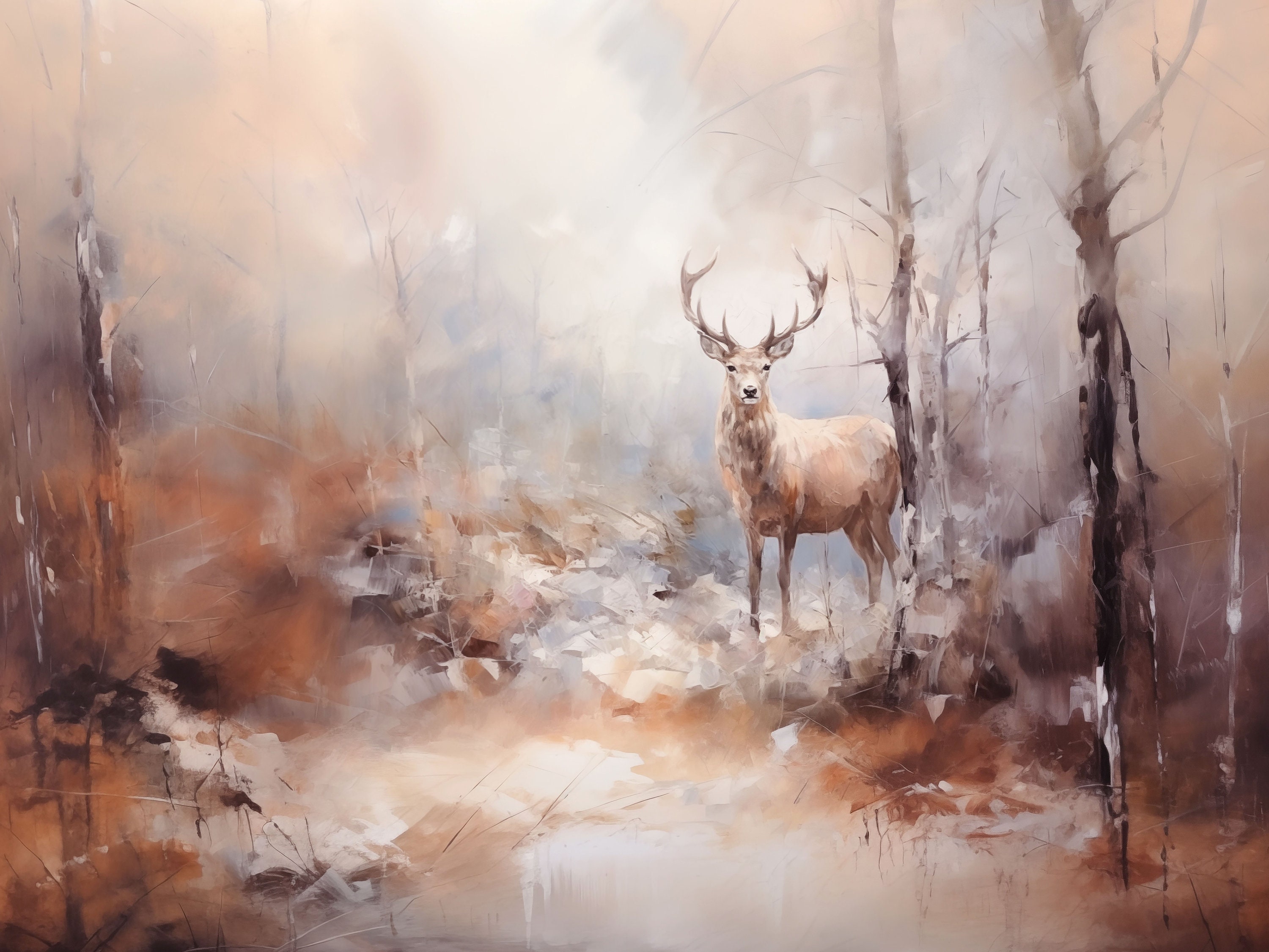 Vintage Elk Oil Painting Print: Rustic Wildlife Art (digital Download ...