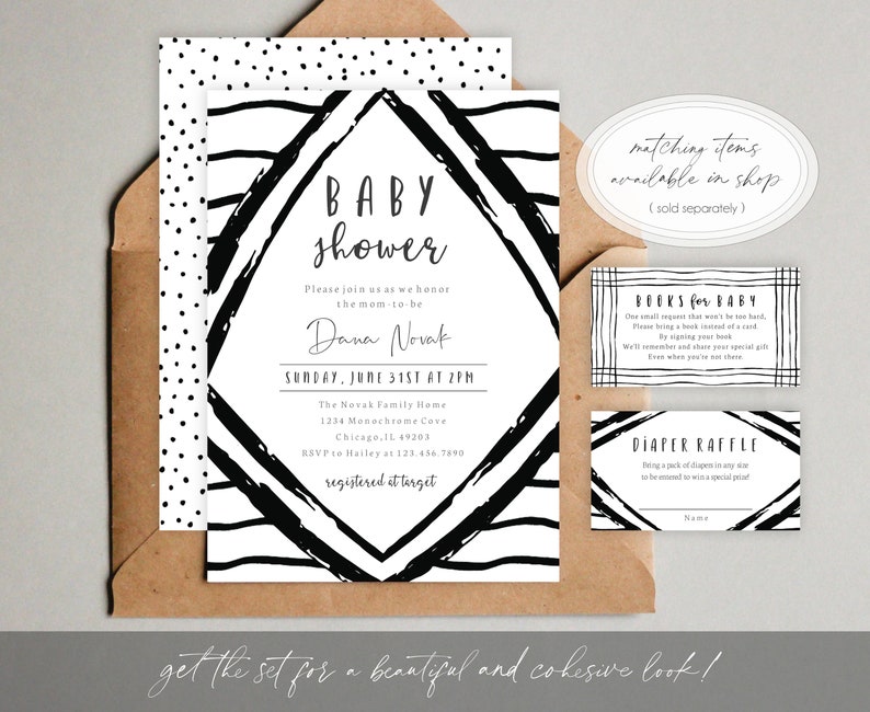 Monochrome Baby Shower Diaper Raffle Insert Diaper Raffle | Etsy