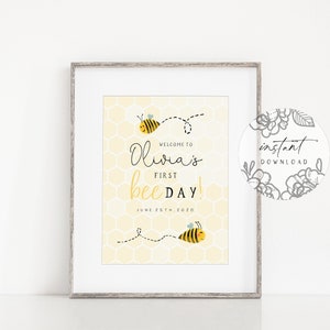 1st First Bee-day Welcome Sign, 1st Birthday Party Welcome Sign ...