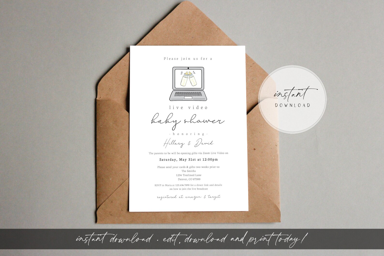 Virtual Baby Shower Invitation, Live Video Baby Shower Invitation ...
