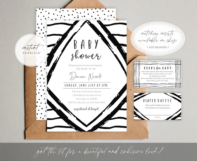 Monochrome Baby Shower Invitation Black and White Baby Shower - Etsy